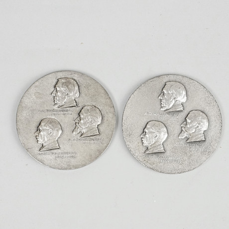 MINNESMEDALJER. 2 ST. SILVER, Wallenberg, Stockholms Enskilda Bank 100 ...