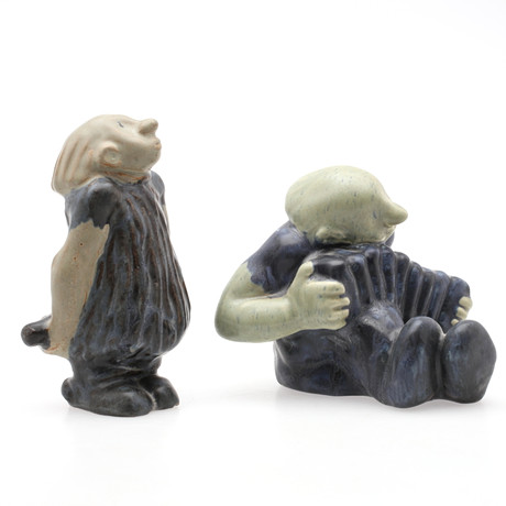 ÅKE HOLM. Sculptures, in the form of trolls, 2 pieces, stoneware ...