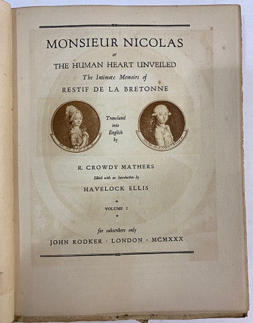NICOLAS EDME RESTIF DE LA BRETONNE. Monsieur Nicolas, or The Human ...