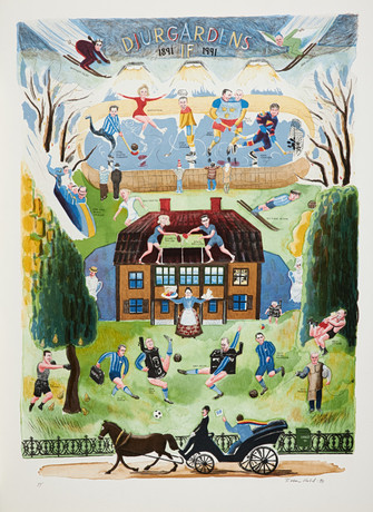 NIELS-CHRISTIAN "FIBBEN" HALD. Djurgårdens IF 1891-1991, färglitografi ...