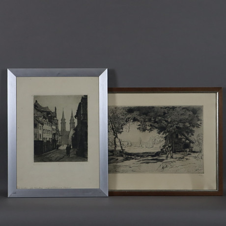 2 old ETCHINGS: 1x Dotzler, Carl; 1x Conz, Walter. Art - Engravings ...