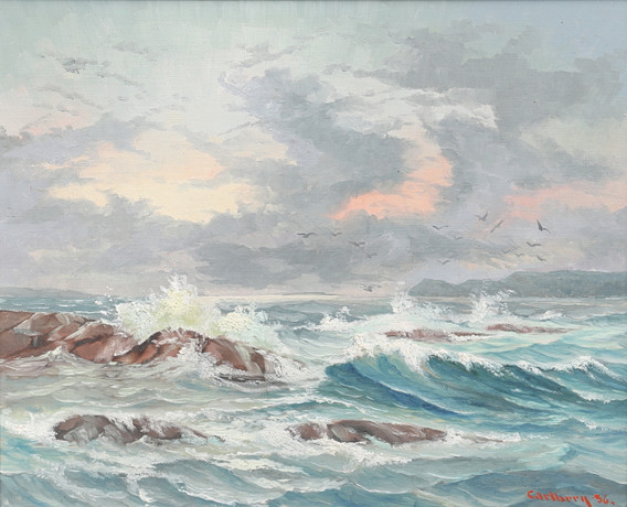 ERIC CARLBERG. Kustparti, olja på duk, signerad Carlberg -56. Konst ...