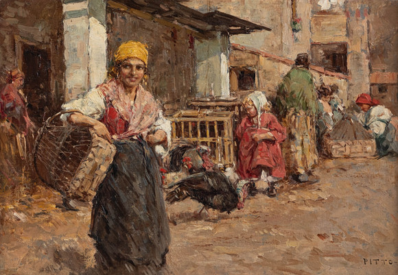 GIUSEPPE PITTO (1857-1928). Italian market scene. Art - Paintings ...