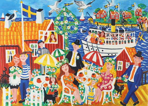 GUNILLA MANN. "Here is the beautiful summer", lithograph, signed and ...