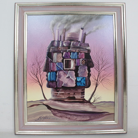 CARL-W. RÖHRIG. 'Das Haus', Mischtechnik/ Airbrush, signiert. Kunst ...