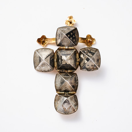 FREEMASON PENDANT, globe cross, silver and gilded, foldable to cross ...