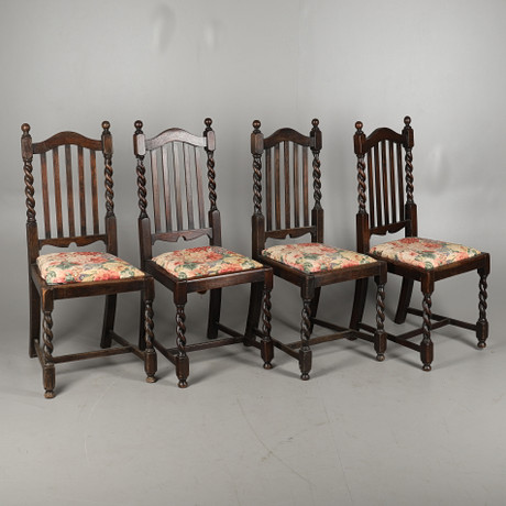 A SET OF FOUR REPRODUCTION STAINED OAK DINING CHAIRS. Furniture ...