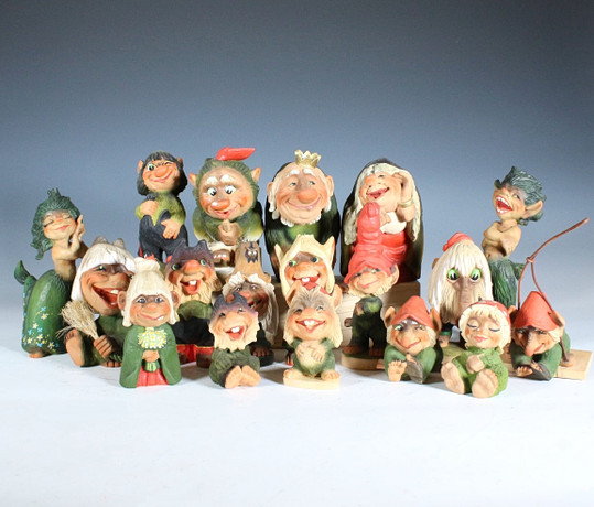 HENNING ENGELSEN. 'Trolls', wood, carved, Norway, 18 pieces. Art ...