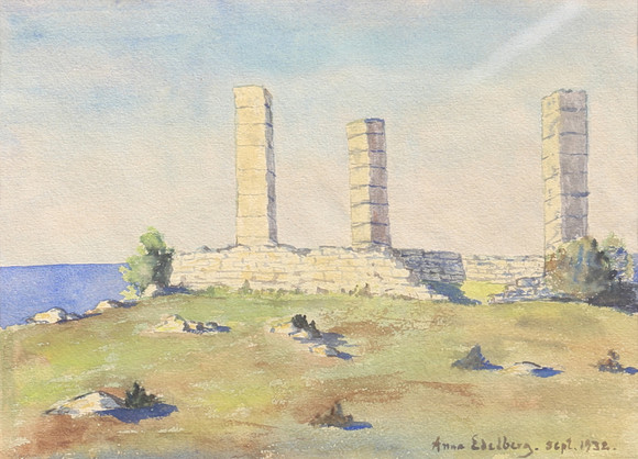 OIDENTIFIERAD KONSTNÄR. Watercolor, ruin, signed Anna Edelberg, dated ...