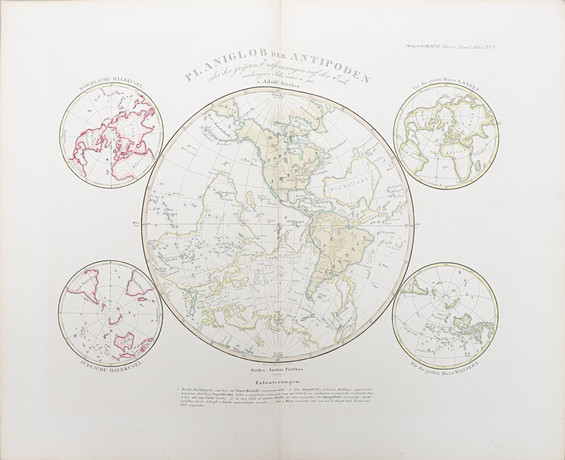 KARTA, "Planiglob der Antipoden" ur Stieler´s Handatlas, 1854. Konst ...