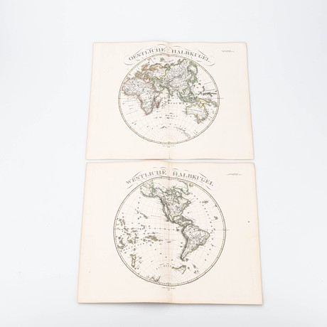 MAPS "Westlische och Oestliche Halbkugel" Stulpnagel, Stoelers Atlas ...