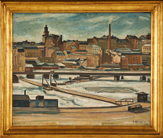 VICTOR AXELSON (1883-1954). City view of Slussen, Stockholm, oil on ...