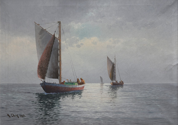 ANSHELM DAHL. MARINE MOTIVE WITH SAILING BOATS. Art - Paintings - Auctionet