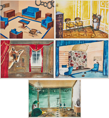 ERNST BILLGREN. "Långväga vänner", portfölj med 5 färglitografier, 2001 ...