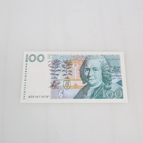 SEDEL, 100 kr, Sverige, 1988 stjärnmärkt. Mynt, Medaljer & Frimärken ...