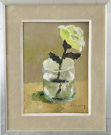 ERIC CEDERBERG. Still life with white rose, oil on Board, signed E ...