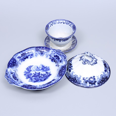 TERRIN, and SAUCE BOWL, liquid blue, Rörstrand, late 19th century ...