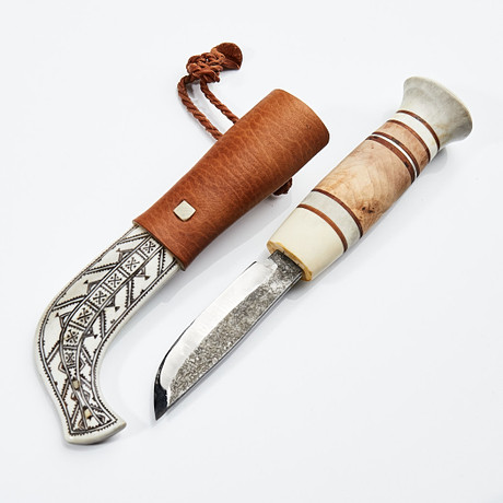 LARS PIRAK. knife, half-horn, Jokkmokk, signed and house-marked, shaft ...
