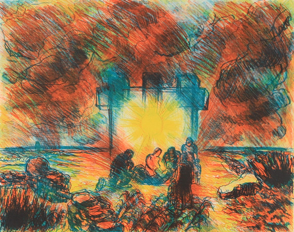 LARS LINDEBERG. "Lazarus' revival", color lithograph, signed Lindeberg ...