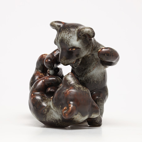 KARL GRÖSSL, figurin, björnungar, Rörstrand, glaserat stengods. Keramik ...