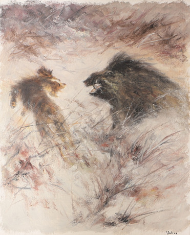 CARL JULIUS. Dog and wild boar, oil on canvas, signed C. Julius. Art ...