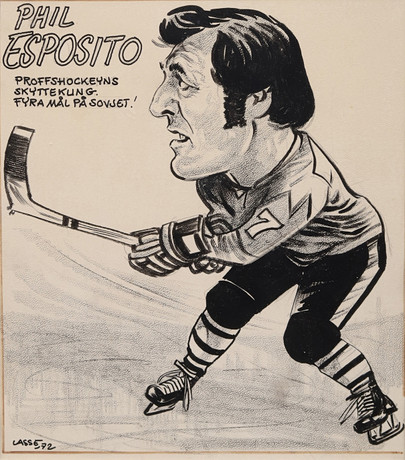 PER "Tecknar-Lasse" LARSSON, Tusch, "Phil Esposito", signerad och ...