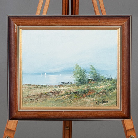 CARL JULIUS. Beach motif, oil on Board. Art - Paintings - Auctionet