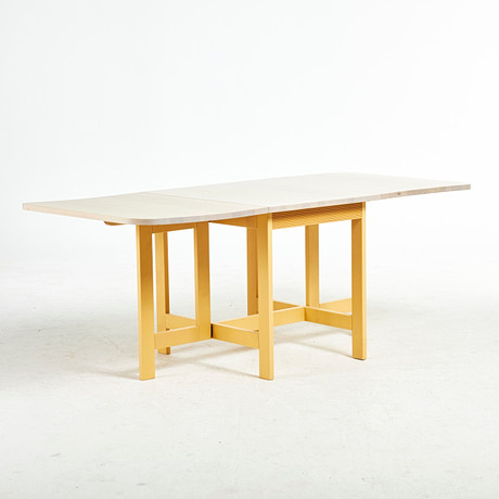 FOLDING TABLE, White pigmented hardwood, edging with ribbed decoration ...