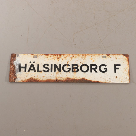 STATIONSSKYLT, "HÄLSINGBORG F", metall, 1900-tal. Övrigt - Övrigt - Auctionet