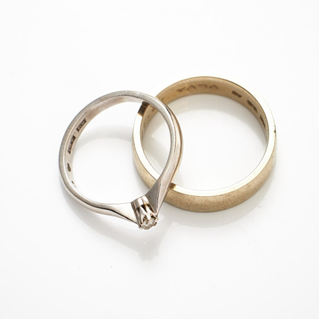 RINGS, 2 pcs., 18 k rhodium-plated white gold, smooth model or with ...