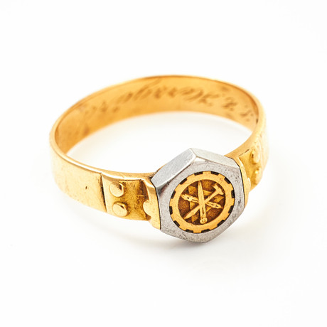 SORMUS, 18k kultaa, teräksinen mutteri vapaamuurarien symboleilla ...