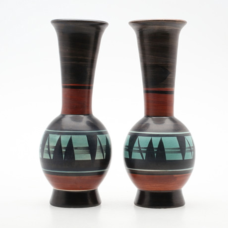 MAGGIE WIBOM. Maljakot, 2 kpl, Keramiikka, BoFajans, signeerattu, 1920 ...