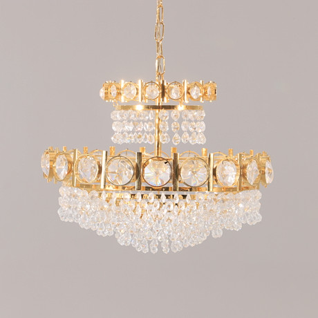 TAKLAMPA, förgylld metall med prismor, sent 1900-tal. Belysning ...