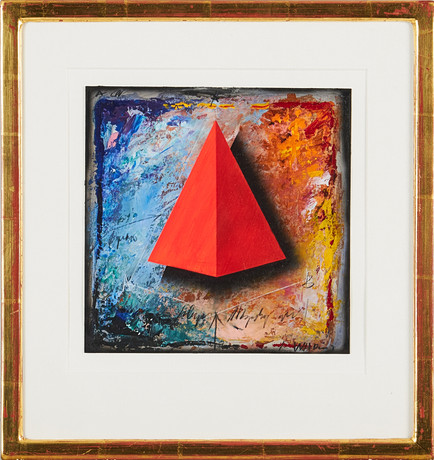JÖRGEN WARING. Komposition med röda trianglar, blandteknik, signerad J ...