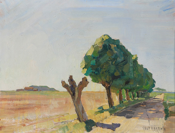 KNUT NORMAN. Landscape with arrow alley, oil on Board, signed. Art ...