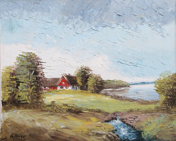 KARL HELGO. olja på duk, naturmotiv med gård, signerad. Konst - Måleri ...