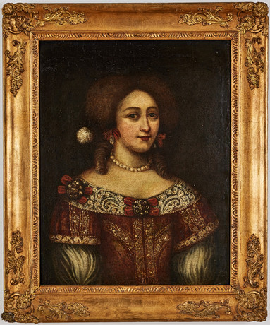 OIDENTIFIERAD KONSTNÄR. Damporträtt 16/1700-tal tysk skola, olja på duk ...