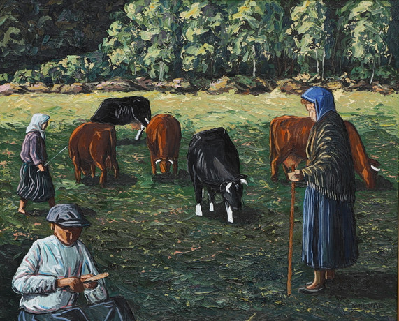 BORIS NINEMAE. oil on canvas, "Cow herding in the Smålands forest ...