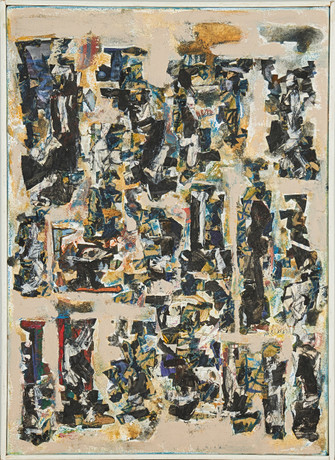 VALTER GIBSON (1928-2002). Komposition på duk, collage/ blandteknik, á ...