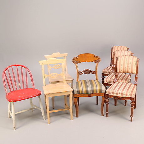 STOLAR, 7 st, olika modeller, 1800-tal/1900-tal. Möbler - Fåtöljer ...