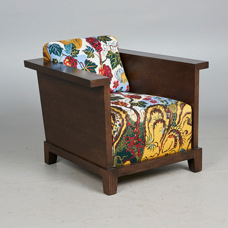 Promemoria, lounge chair, model Phillip, mahogany, linen, designed 2009 ...