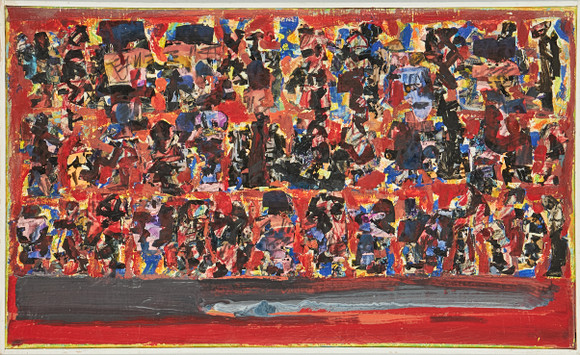 VALTER GIBSON (1928-2002). Komposition med rött, collage/blandteknik ...