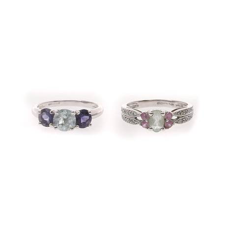 TWO MODERN 9 CARAT WHITE GOLD STONE SET DRESS RINGS. Jewellery ...