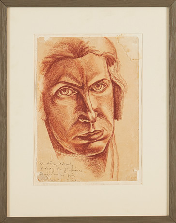 TYRA LUNDGREN. Self-portrait, red chalk on paper, signed Tyra -26, with ...
