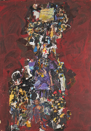 VALTER GIBSON (1928-2002). Komposition på rött, collage delvis med ...