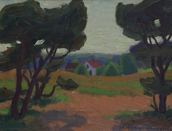 ERIC HERMANSSON. Oil on Board, "Pines on the heath" Signed. Art ...