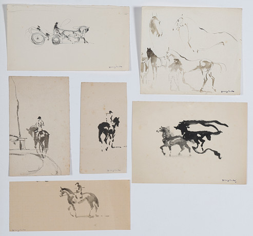 PERE YNGLADA. Notes from nature: jockeys and horses. Art - Drawings ...