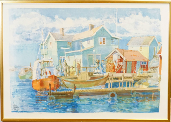 CLAES FOLCKER. Simpnäs bridge, color lithograph, signed and numbered ...