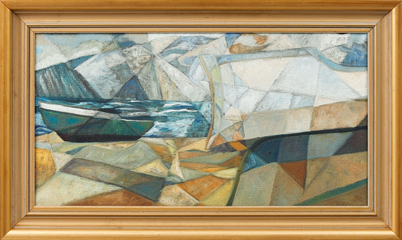 OIDENTIFIERAD KONSTNÄR. "Fiskebåde-Korsör", olja på duk, signerad K ...