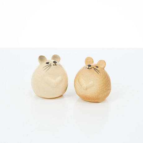 LISA LARSON. "Mus", figurer, 2 stk., Stentøj, Gustavsberg, mærket Lisa ...